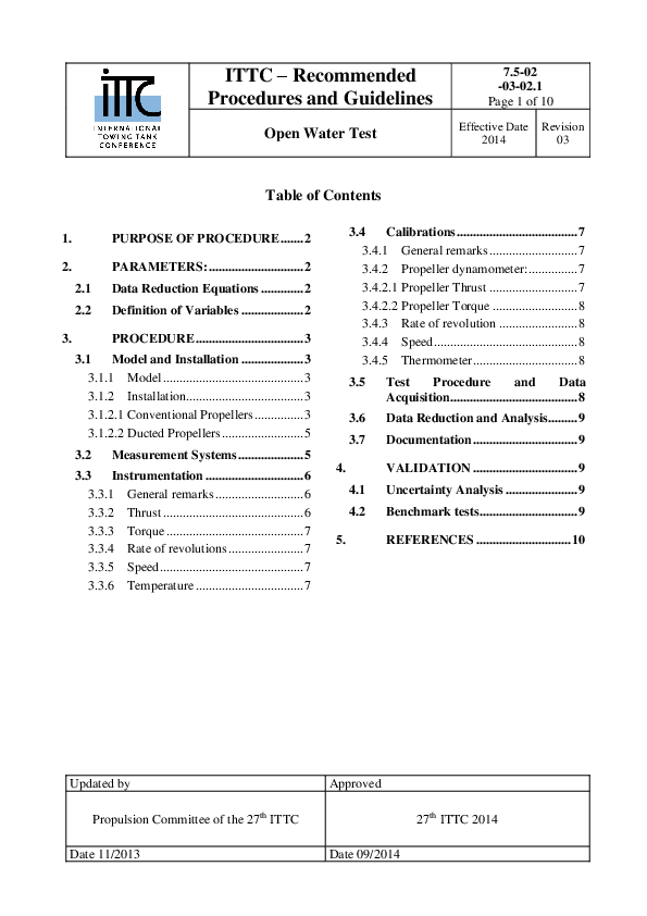 (PDF) ITTC – Recommended Procedures and Guidelines Open Water Test