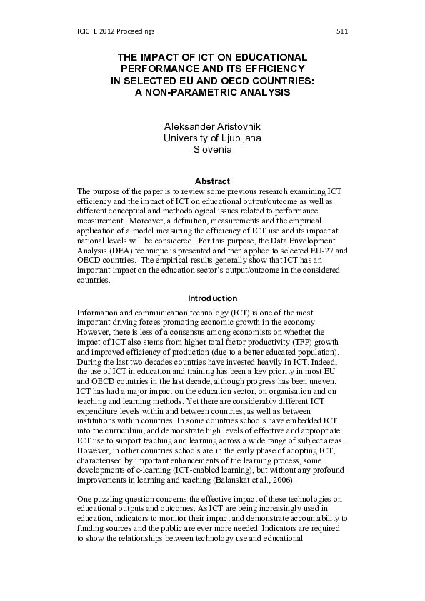 (PDF) THE IMPACT OF ICT ON EDUCATIONAL PERFORMANCE AND ITS EFFICIENCY IN SELECTED EU AND OECD ...