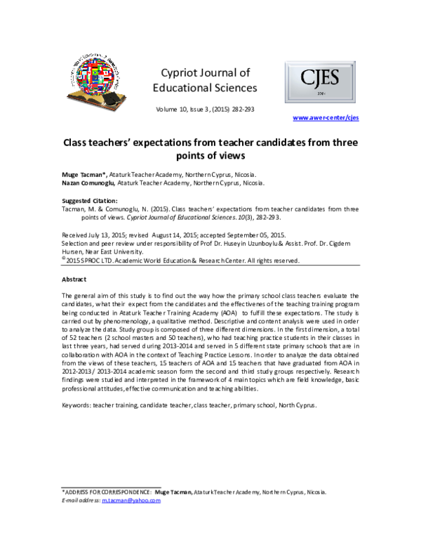 (PDF) Class teachers' expectations from teacher candidates from three ...