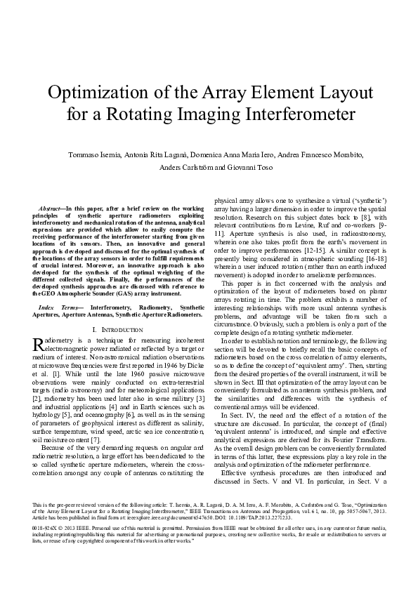 (PDF) Optimization of the Array Element Layout for a Rotating Imaging Interferometer