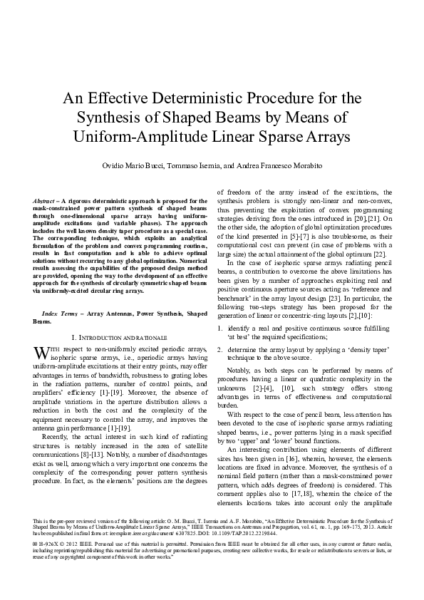 (PDF) An Effective Deterministic Procedure for the Synthesis of Shaped Beams by Means of Uniform ...