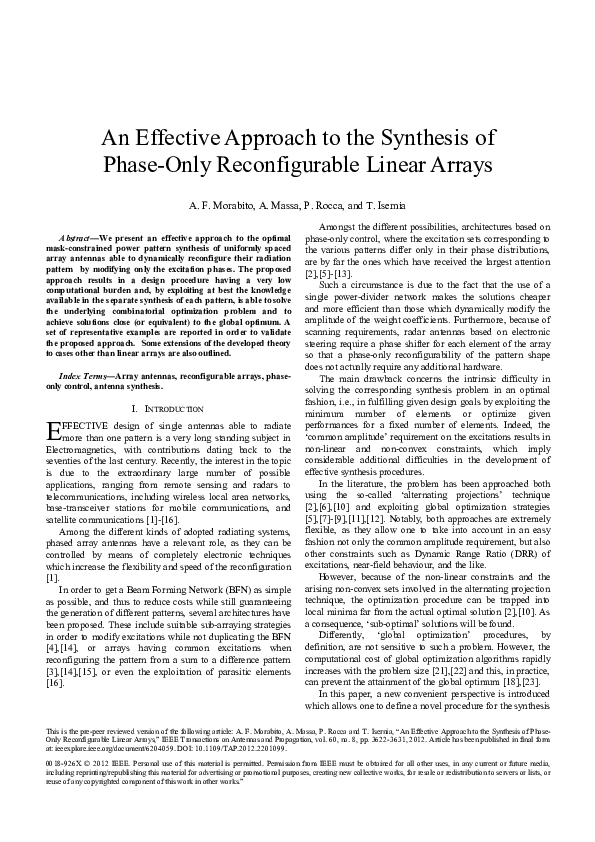 Pdf An Effective Approach To The Synthesis Of Phase Only