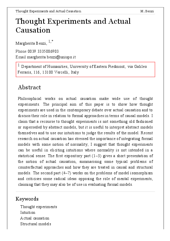 (PDF) Thought Experiments and Actual Causation 2016