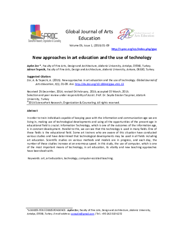 (PDF) New approaches in art education and the use of technology