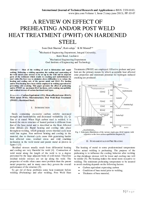 (PDF) A REVIEW ON EFFECT OF PREHEATING AND/OR POST WELD HEAT TREATMENT (PWHT) ON HARDENED STEEL