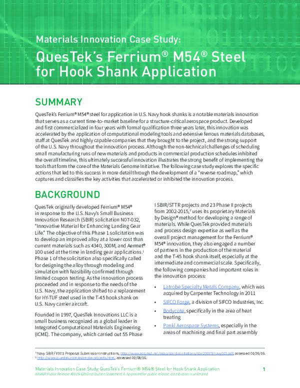 (PDF) Materials Innovation Case Study Ferrium M54 steel