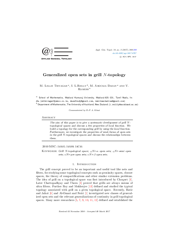 (PDF) Generalized open sets in grill N -topology