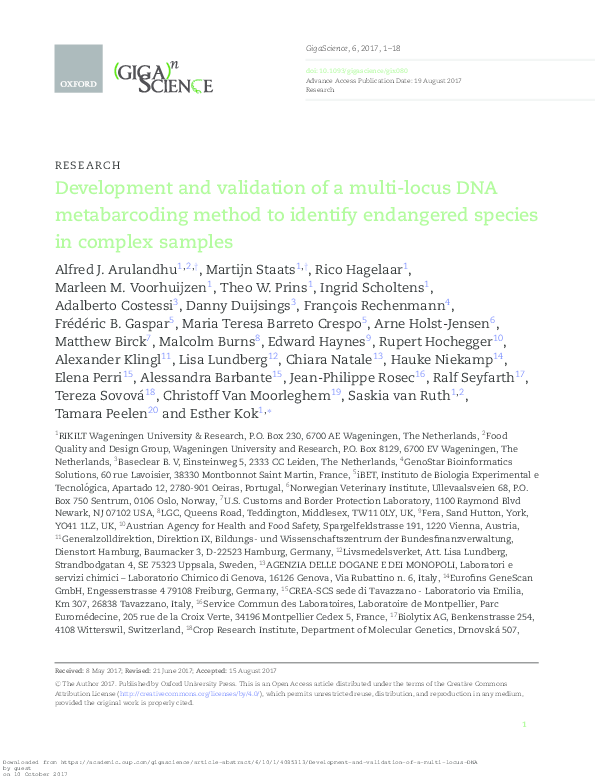 Pdf Development And Validation Of A Multi Locus Dna Metabarcoding
