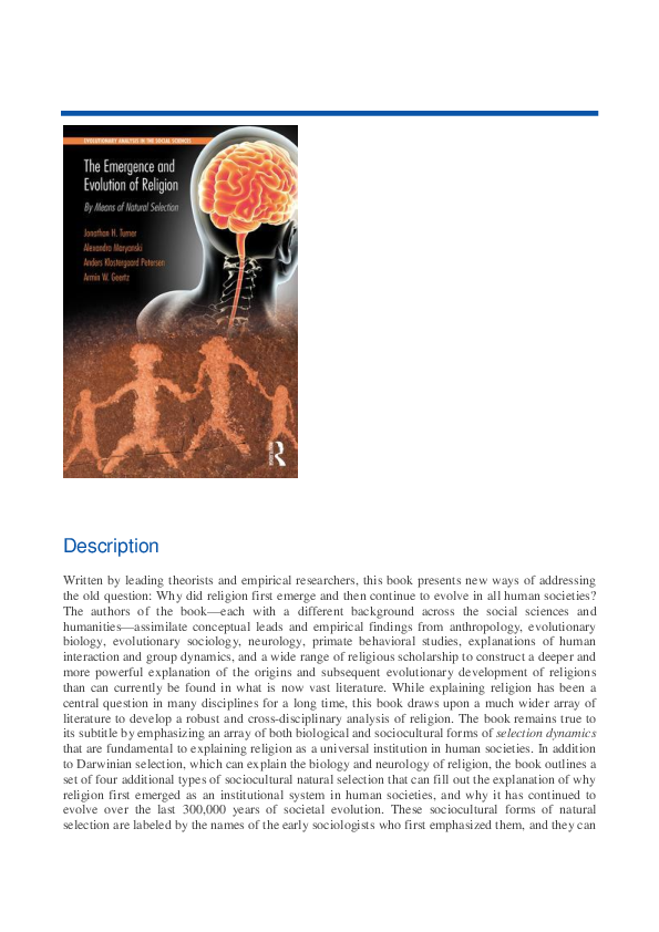 (DOC) The Emergenceand Evolutionof Religion | Anders Klostergaard ...