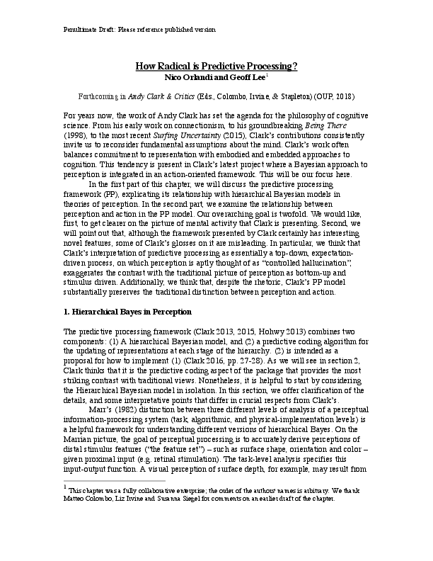 (PDF) How Radical is Predictive Processing?