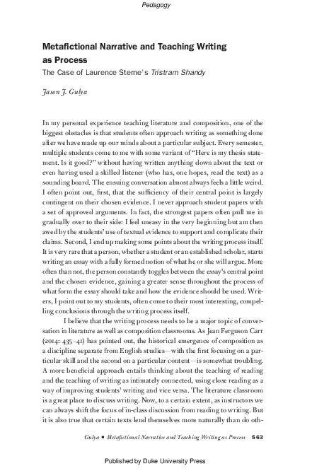 (PDF) Metafictional Narrative and Teaching Writing as Process: The Case ...