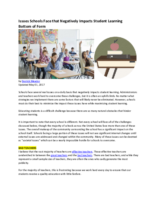 (PDF) Issues Schools Face that Negatively Impacts Student Learning ...