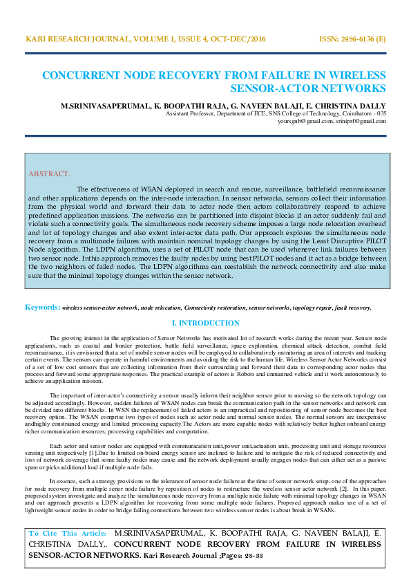 (PDF) CONCURRENT NODE RECOVERY FROM FAILURE IN WIRELESS SENSOR-ACTOR NETWORKS