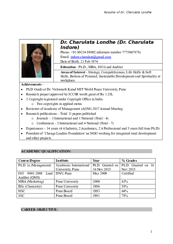 (DOC) Charulata Londhe Biodata Oct 2017 | Dr. Charulata Londhe ...
