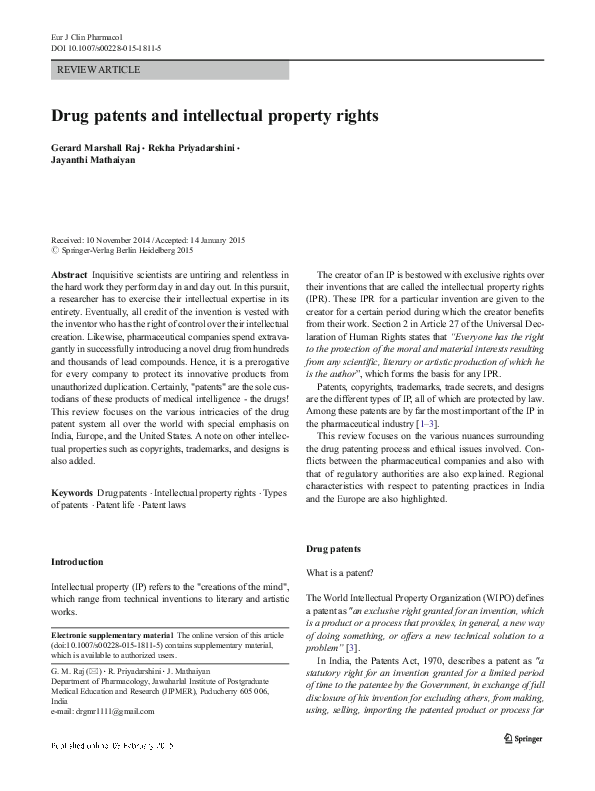 (PDF) Drug patents and intellectual property rights