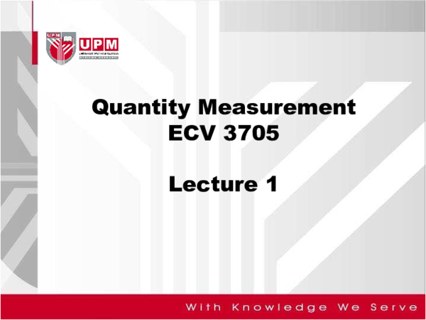 (PDF) Quantity Measurement ECV 3705 Lecture 1 | Fatima AA - Academia.edu