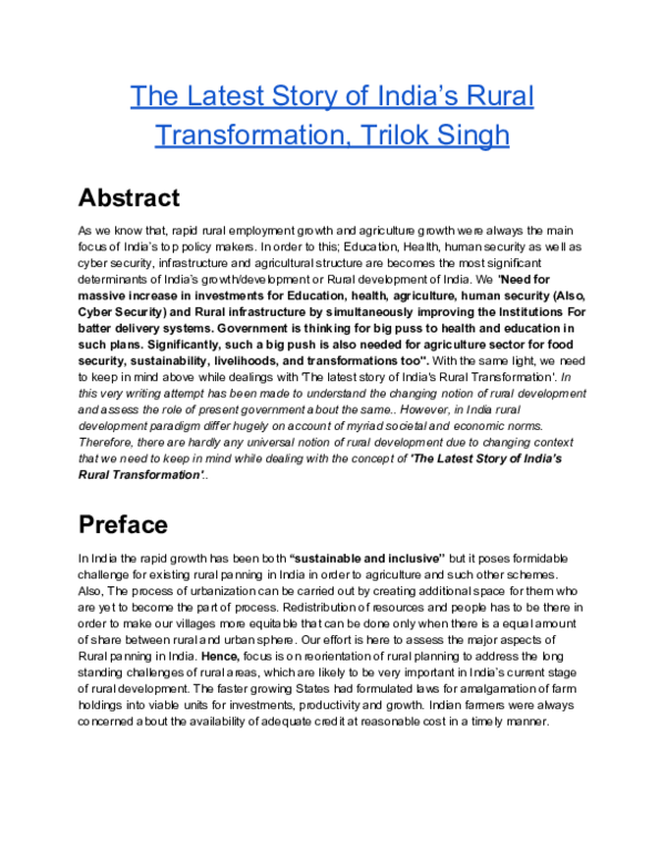 (PDF) The Latest Story of India's Rural Transformation