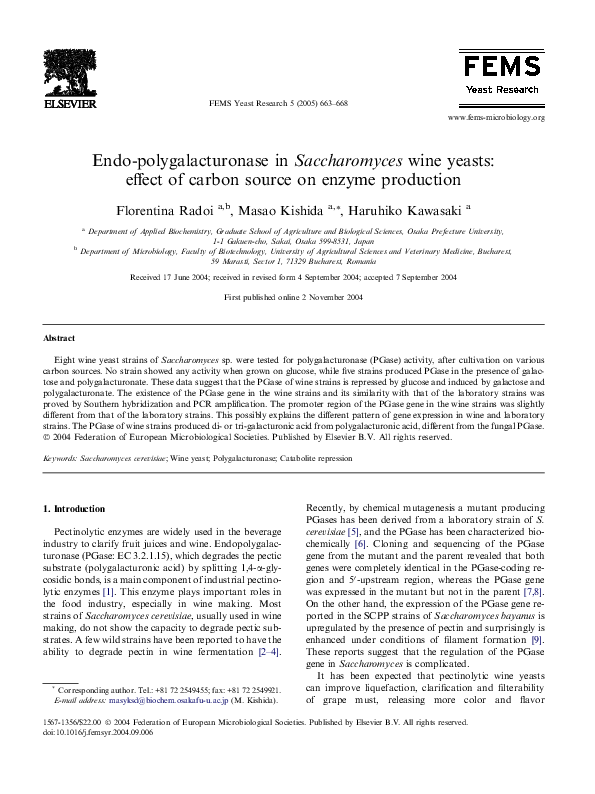 Pdf Endo Polygalacturonase In Wine Yeasts Effect Of Carbon Source On Enzyme Production