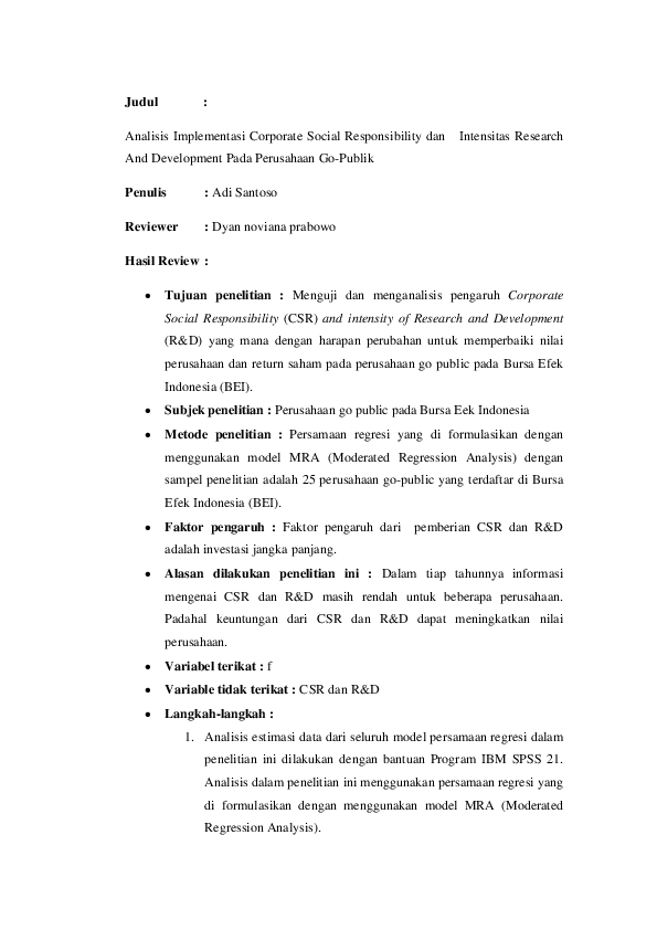 (PDF) review jurnal CSR dan R&D dyan noviana prabowo.pdf