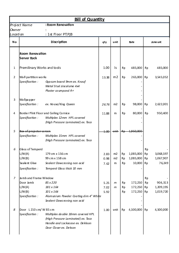 (XLS) Bill of quantity