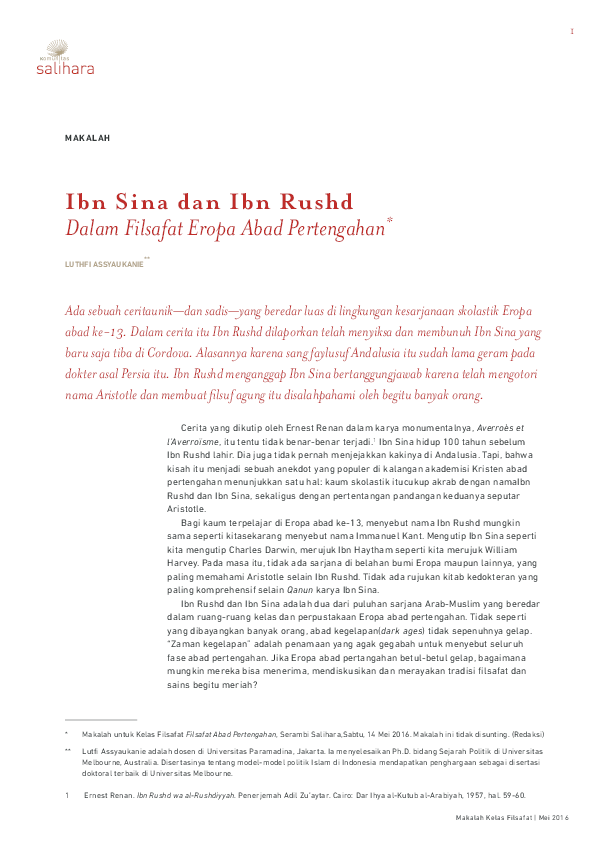 (PDF) Ibn Sina dan Ibn Rushd Dalam Filsafat Eropa Abad Pertengahan