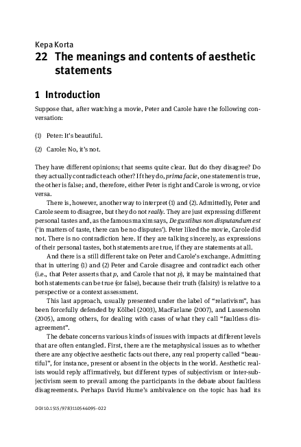 (PDF) The meanings and contents of aesthetic statements