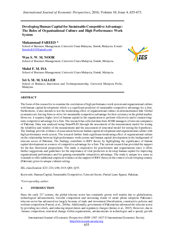 (PDF) Developing Human Capital for Sustainable Competitive Advantage