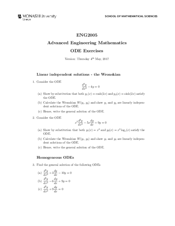 (PDF) Linear independent solutions -the Wronskian