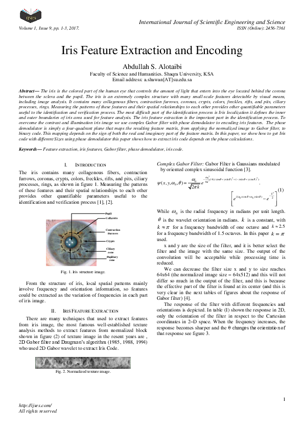 Pdf Iris Feature Extraction And Encoding