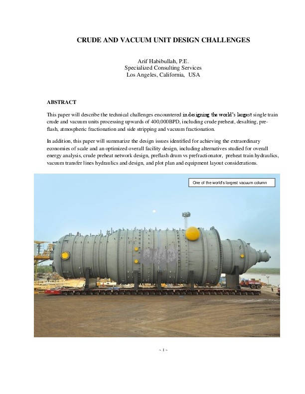 (PDF) CRUDE AND VACUUM UNIT DESIGN CHALLENGES