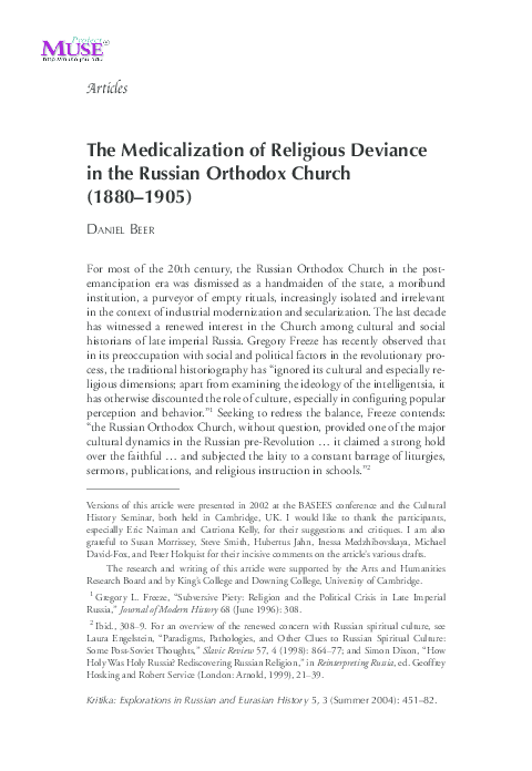 (PDF) The Medicalization of Religious Deviance in the Russian Orthodox ...