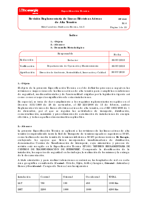 (PDF) Especificación Técnica ET/1040 Revisión Reglamentaria de Líneas Eléctricas Aéreas de Alta ...