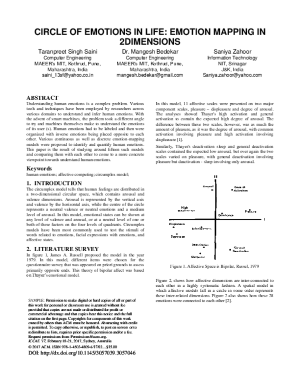 (PDF) CIRCLE OF EMOTIONS IN LIFE: EMOTION MAPPING IN 2DIMENSIONS