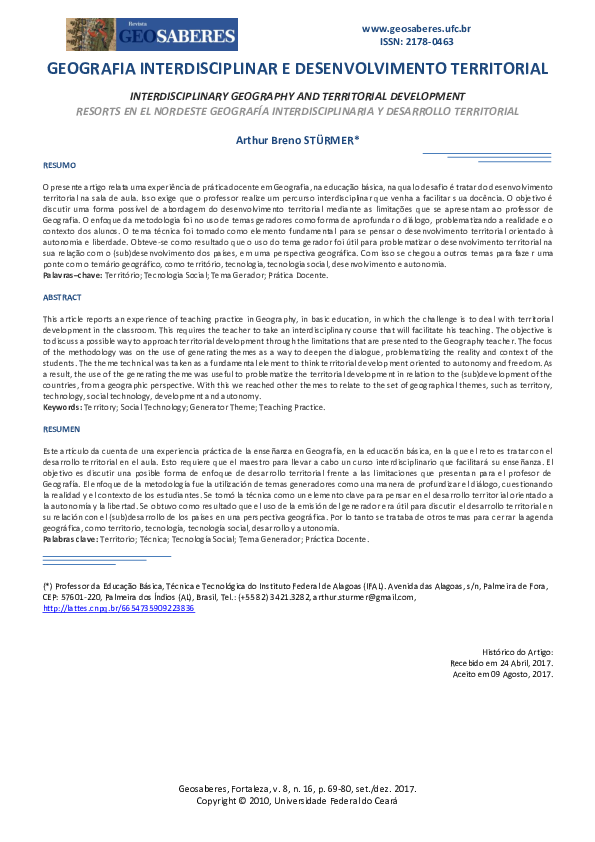 (PDF) GEOGRAFIA INTERDISCIPLINAR E DESENVOLVIMENTO TERRITORIAL ...