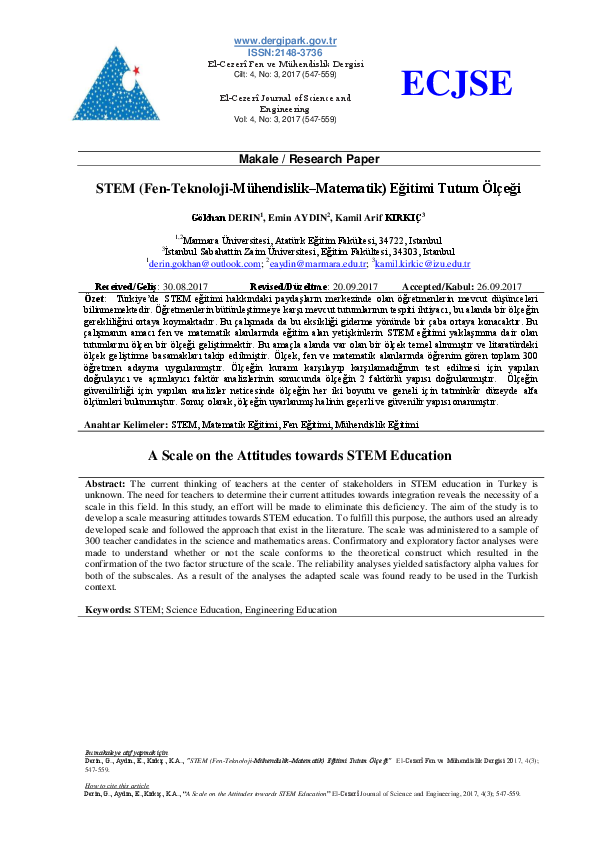 (PDF) STEM Egitimi Tutum Olcegi