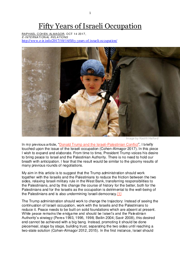 (PDF) Fifty Years of Israeli Occupation | Raphael Cohen-almagor ...
