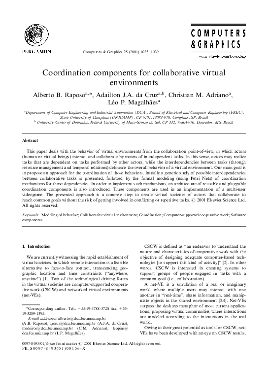 (PDF) Coordination components for collaborative virtual environments