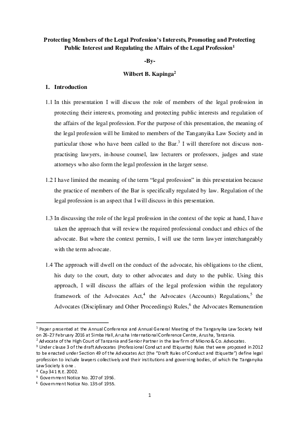 (DOC) Protecting Members of the Legal Profession's Interests, Promoting ...