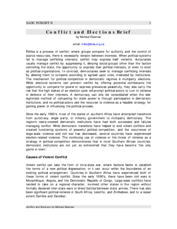 (PDF) Conflict and Elections Brief