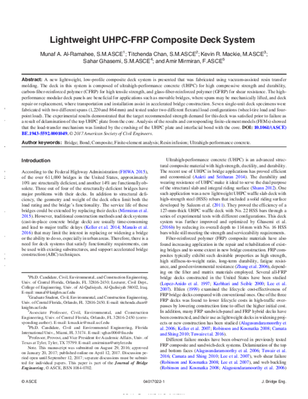 (PDF) Lightweight UHPC-FRP Composite Deck System | Munaf Al-Ramahee - Academia.edu