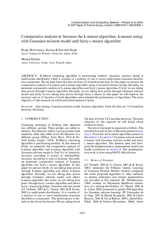 (PDF) Comparative analysis in between the k-means algorithm, k-means using with Gaussian mixture ...