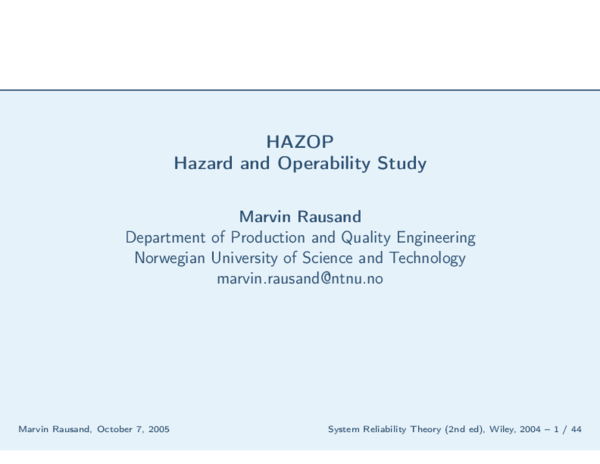 (PDF) HAZOP Hazard and Operability Study