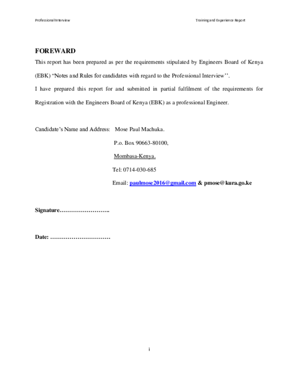 (DOC) Training and Experience Report