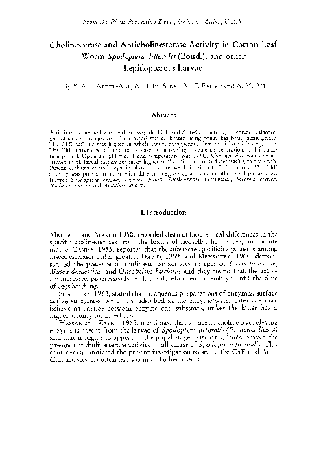 (PDF) Cholinesterase and Anticholinesterase Activity in Cotton Leaf Worm Spodoptera littoralis ...