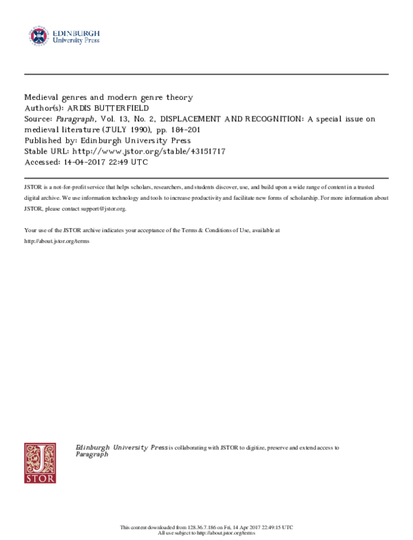 Medieval genres and modern genre theory