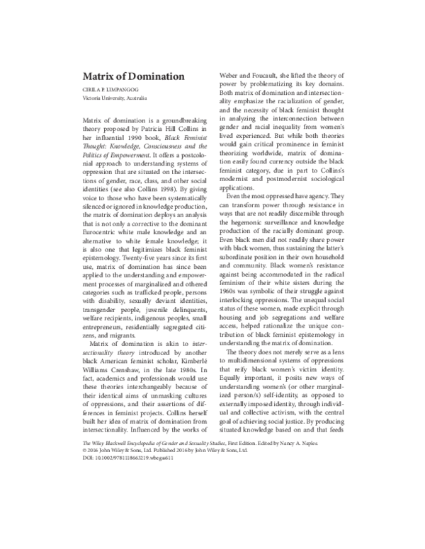 (PDF) Limpangog, C. P. (2016) Matrix of Domination. In N. Naples (ed ...