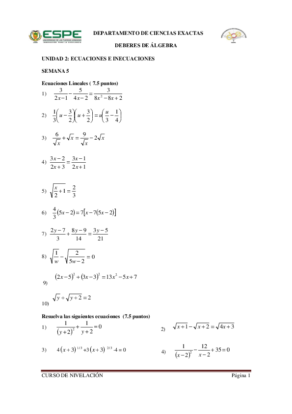 (PDF) DEPARTAMENTO DE CIENCIAS EXACTAS DEBERES DE ÁLGEBRA | Edison Casa - Academia.edu