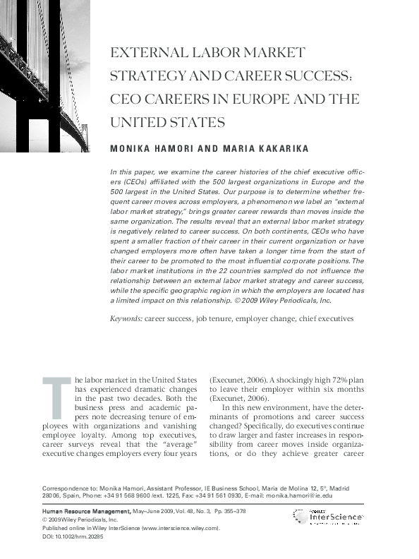 (PDF) External labor market strategy and career success: CEO careers in ...