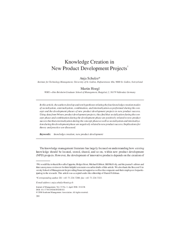 (PDF) Knowledge Creation in New Product Development Projects