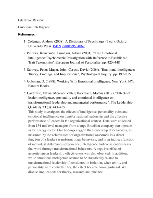 (DOC) Lit Rev-Emotionalk Intelligence